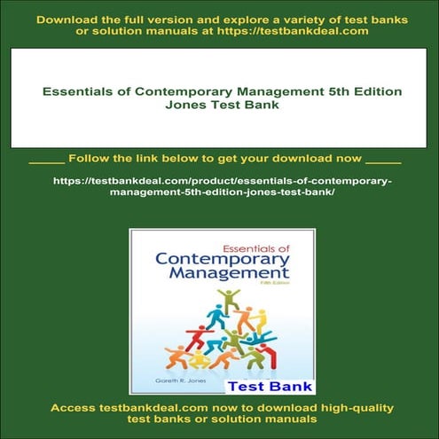 Essentials of Contemporary Management 5th Edition Jones Test Bank | PDF