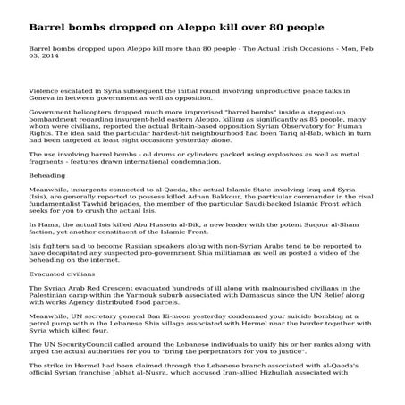 Barrel bombs dropped on Aleppo kill over 80 people | PDF