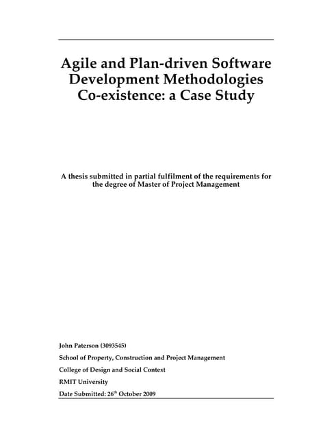 Thesis Agile And Plan Driven Methods Co Existence Pdf