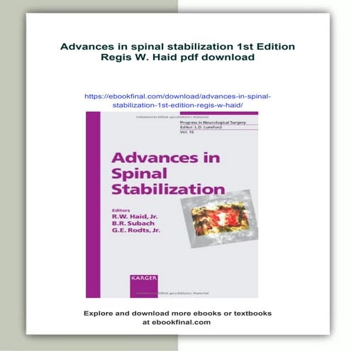 Advances in spinal stabilization 1st Edition Regis W. Haid | PDF