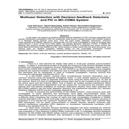 Multiuser Detection with Decision-feedback Detectors and PIC in MC-CDMA System | PDF | Computer ...
