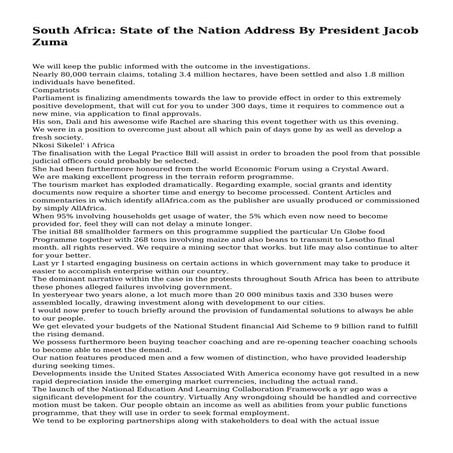 South Africa: State of the Nation Address By President Jacob Zuma | PDF