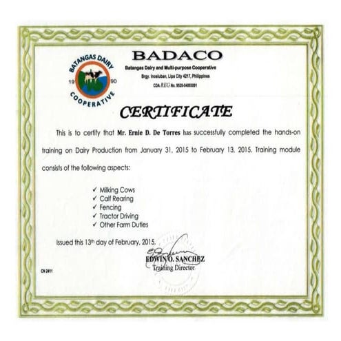 BADACO FARM CERTIFICATE | DOCX