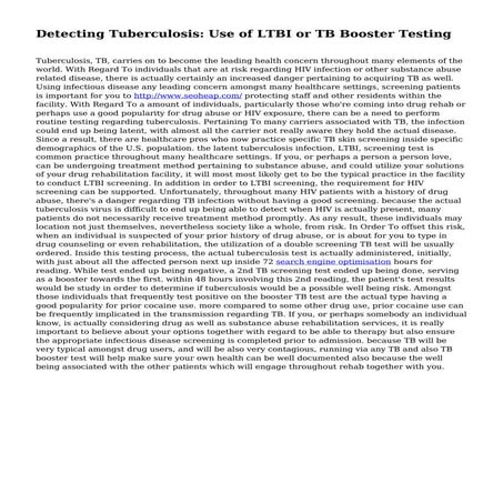 Detecting Tuberculosis: Use of LTBI or TB Booster Testing | PDF