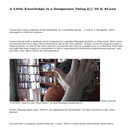 A Little Knowledge is a Dangerous Thing – 5S & #Lean | PDF