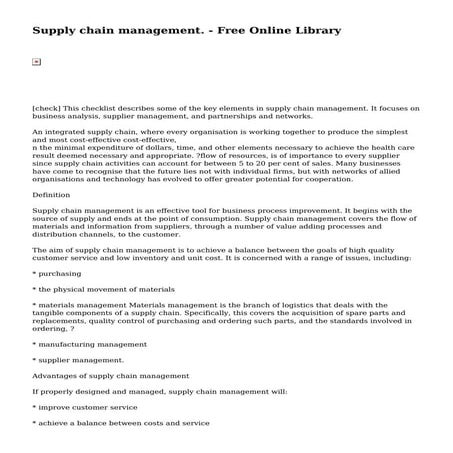 Supply chain management Assignment | DOCX