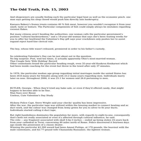 The Odd Truth, Feb. 15, 2003 | PDF