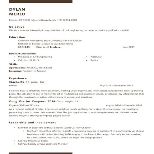 Dylan Resume Civil | DOCX