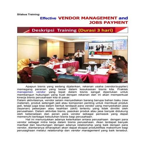 Silabus Training_ "Effective VENDOR MANAGEMENT and JOBS PAYMENT". | PDF