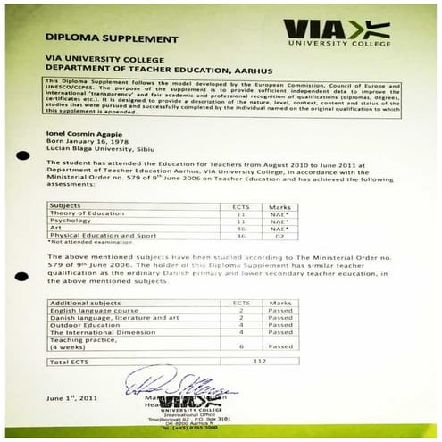 Diploma Supplement - VIA UC | PDF