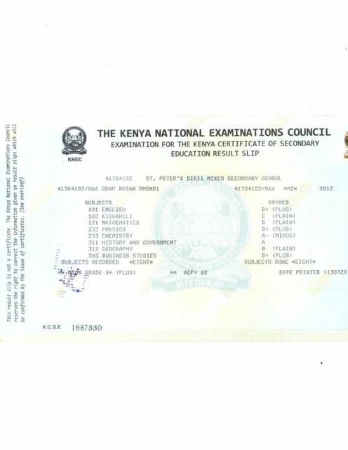 Kcse certificate | PDF