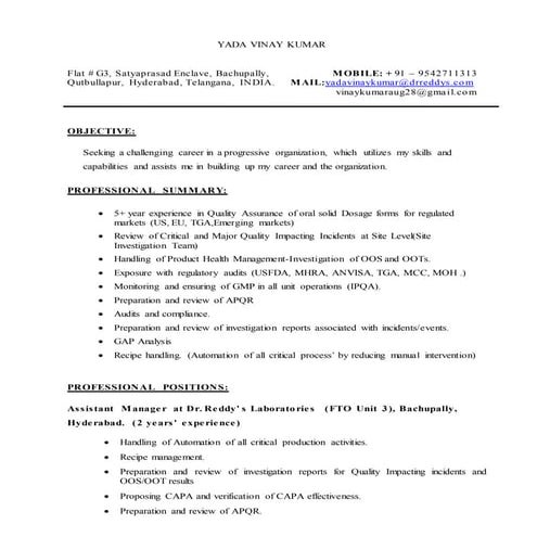Vinay's Resume | PDF