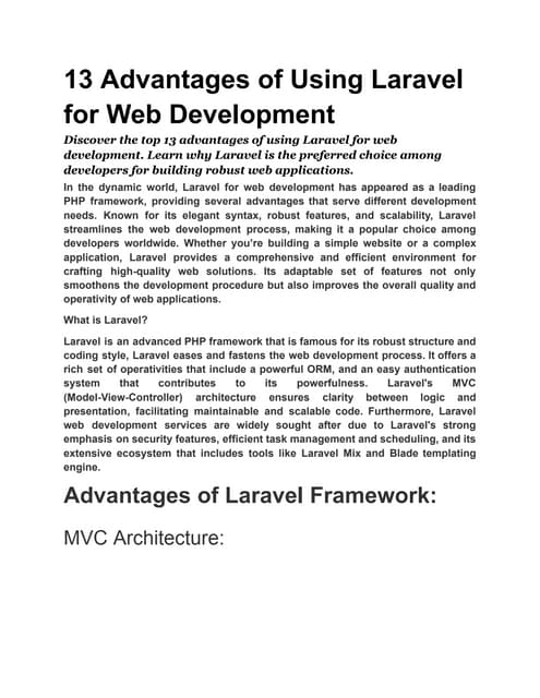 13 Advantages Of Using Laravel For Web Development Pdf