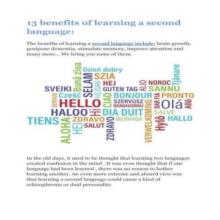 13 Benefits Of Learning A Second Language Pdf