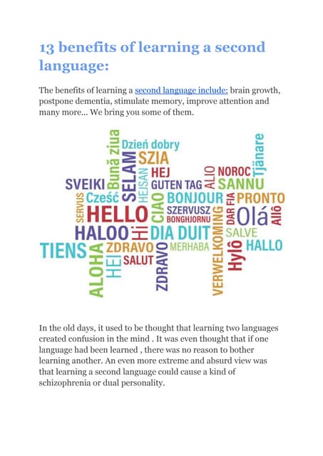 13 Benefits Of Learning A Second Language Pdf