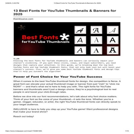 13 Best Fonts for YouTube Thumbnails & Banners for 2025 | PDF