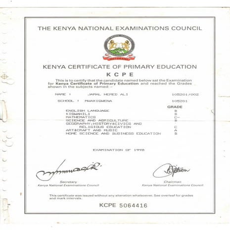 KCPE Certificate | PDF