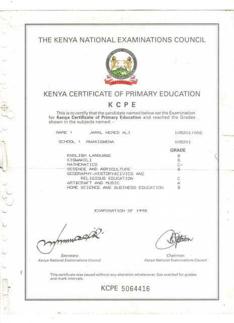 Kcse certificate | PDF