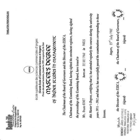 MBA ESSCA Diploma Translation | PDF