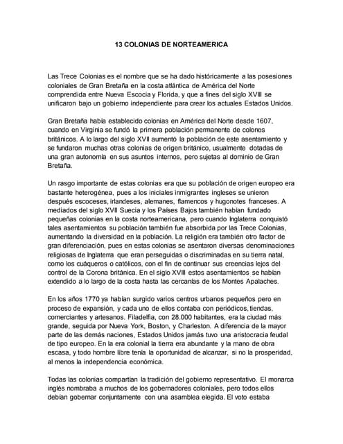 Las 13 Colonias de Estados Unidos | PPT