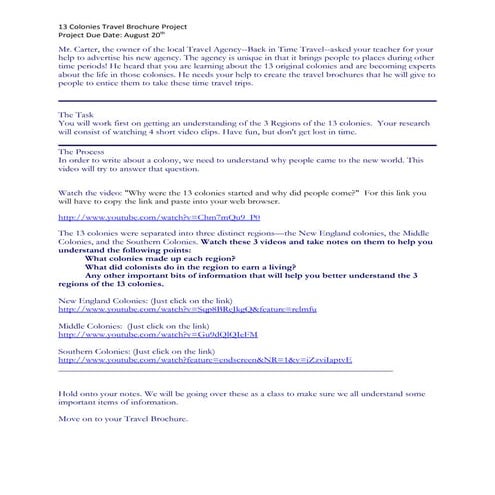 13 Colonies Travel Brochure Project Docx