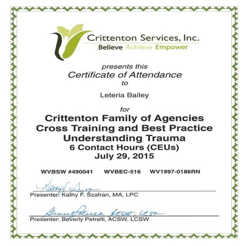 Trauma Training Certificae | PDF