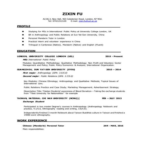 Luming_Resume Sophomore Fall | PDF