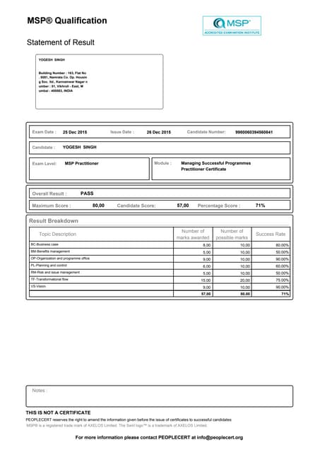 ITIL Intd CAP-RCV (2011) Certificate | PDF