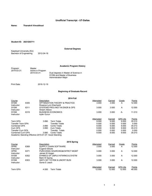 Unitec Unofficial Transcript July 2015 | PDF | Undergraduate Education | College Education