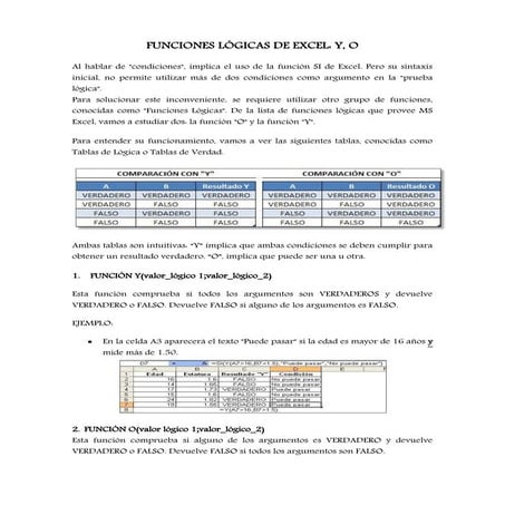 Funciones lógicas de excel y o | PDF