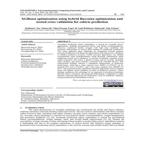 XGBoost optimization using hybrid Bayesian optimization and nested cross validation for calorie ...