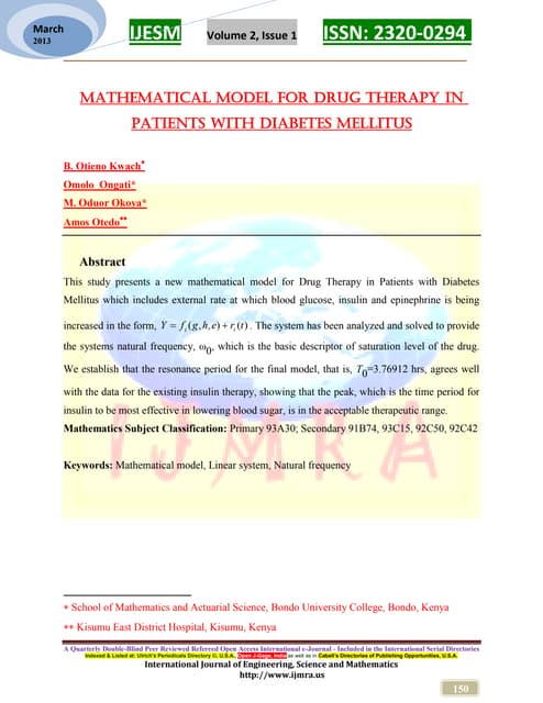 A Mathematical Model of Glucose - Insulin regulation under the ...