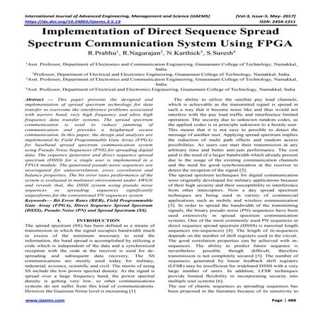 Implementation of Direct Sequence Spread Spectrum Communication System Using FPGA | PDF