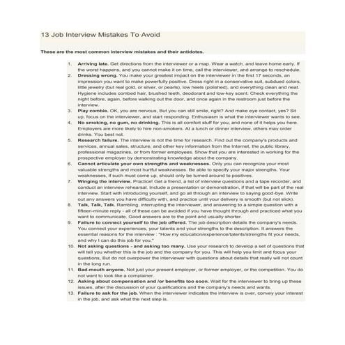 13 job interview mistakes to avoid | PDF