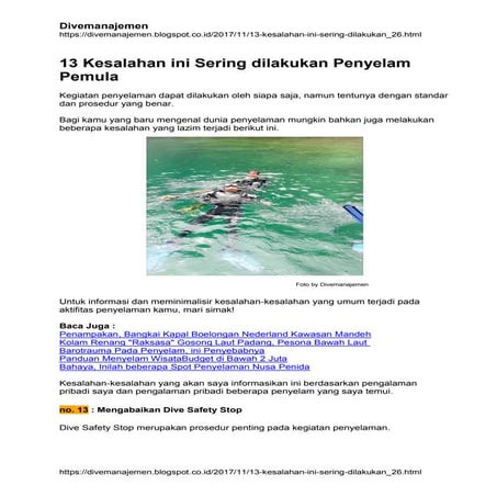 13 kesalahan ini sering dilakukan penyelam pemula | PDF
