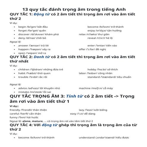 13 quy tắc đánh trọng âm trong tiếng Anh | PDF