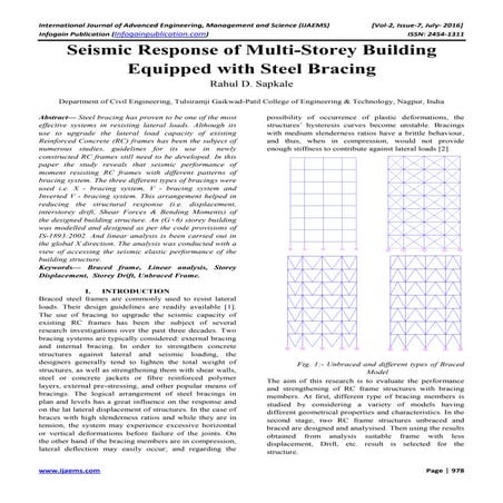 Seismic Response Of Multi Storey Building Equipped With Steel Bracing Pdf