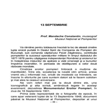 13 Septembrie - Ziua Pompierilor din Romania | PDF