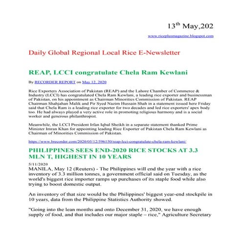 13th may,2020 daily global regional local rice e newsletter | PDF