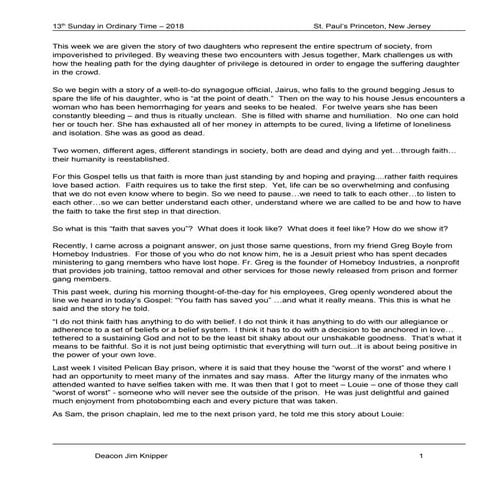 Homily: 13th Sunday in Ordinary Time 2018 | PDF