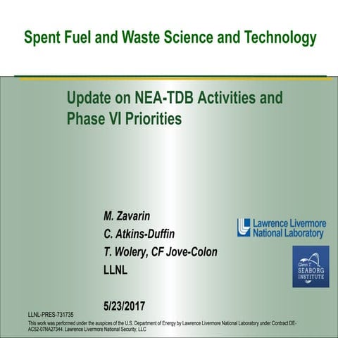 13 update on nea tdb activities and phase vi priorities zavarin llnl ...