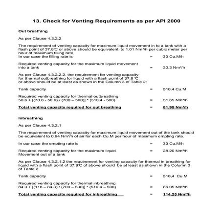 Design Calculation of Venting for Atmospheric & Low Pressure Storage ...