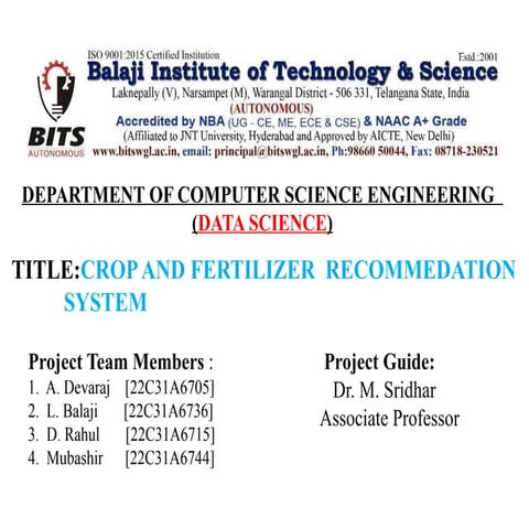 crop and fertilizer recommendation system | PPTX