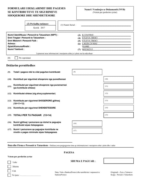 Formulari i deklarimit dhe pageses se tatimit | PDF