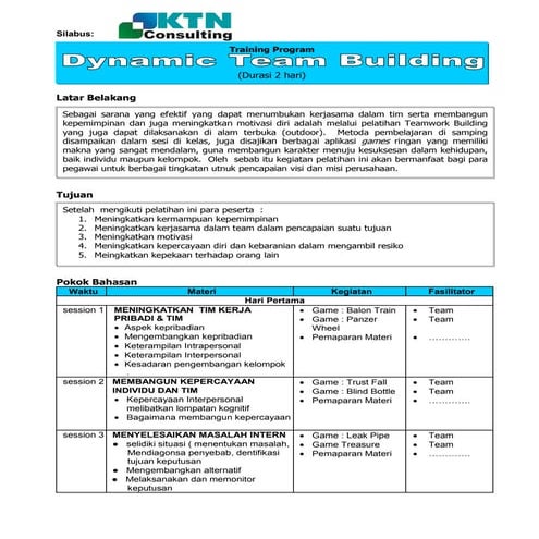 Training "Dynamic TEAMWORK BUILDING" | PDF