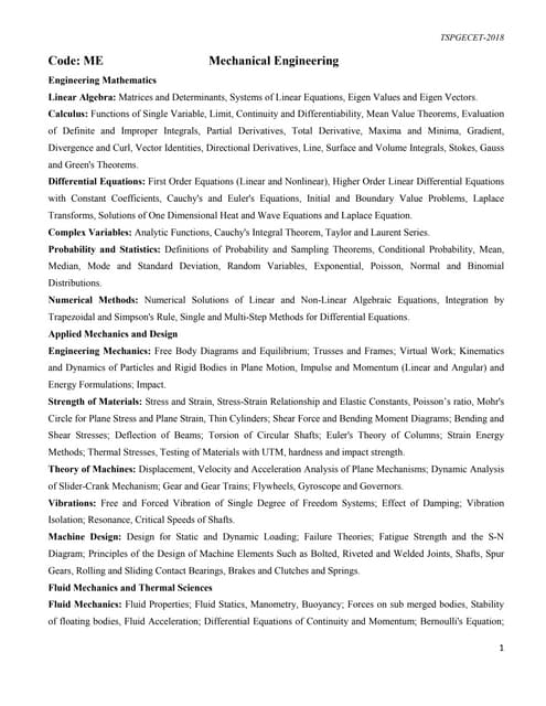 GATE Exam Mechanical Engineering Syllabus | PDF