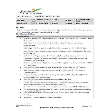 14. shift engineer noef lf_vd sms-e&i | PDF