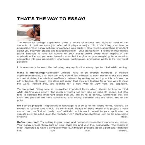 Writing The College Application Essay | PPTX