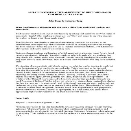 PPLYING CONSTRUCTIVE ALIGNMENT TO OUTCOMES-BASED TEACHING AND LEARNING ...