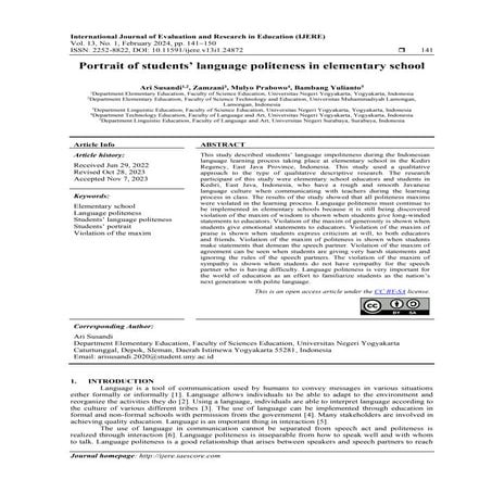 Portrait of students’ language politeness in elementary school | PDF